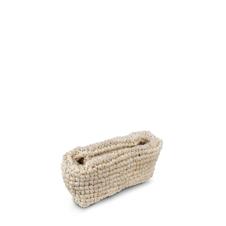 Lilis Small Raffia Frame Clutch in Natural with Copper Stripe by STELAR