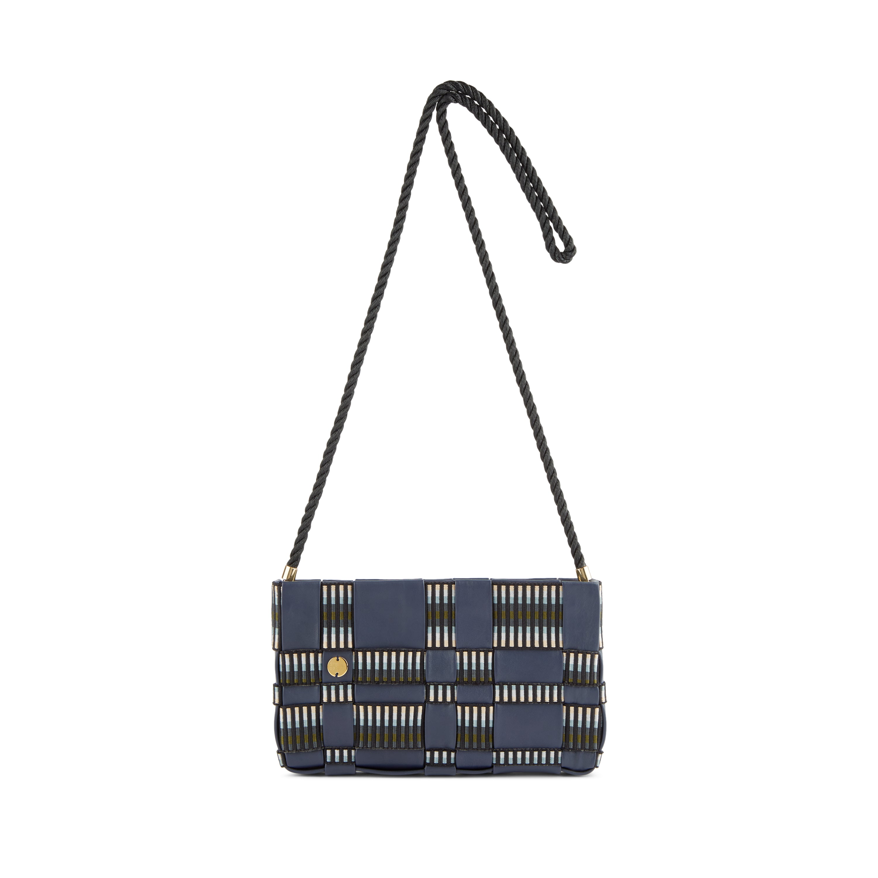 Uma Woven Clutch Bag in Navy Leather by STELAR